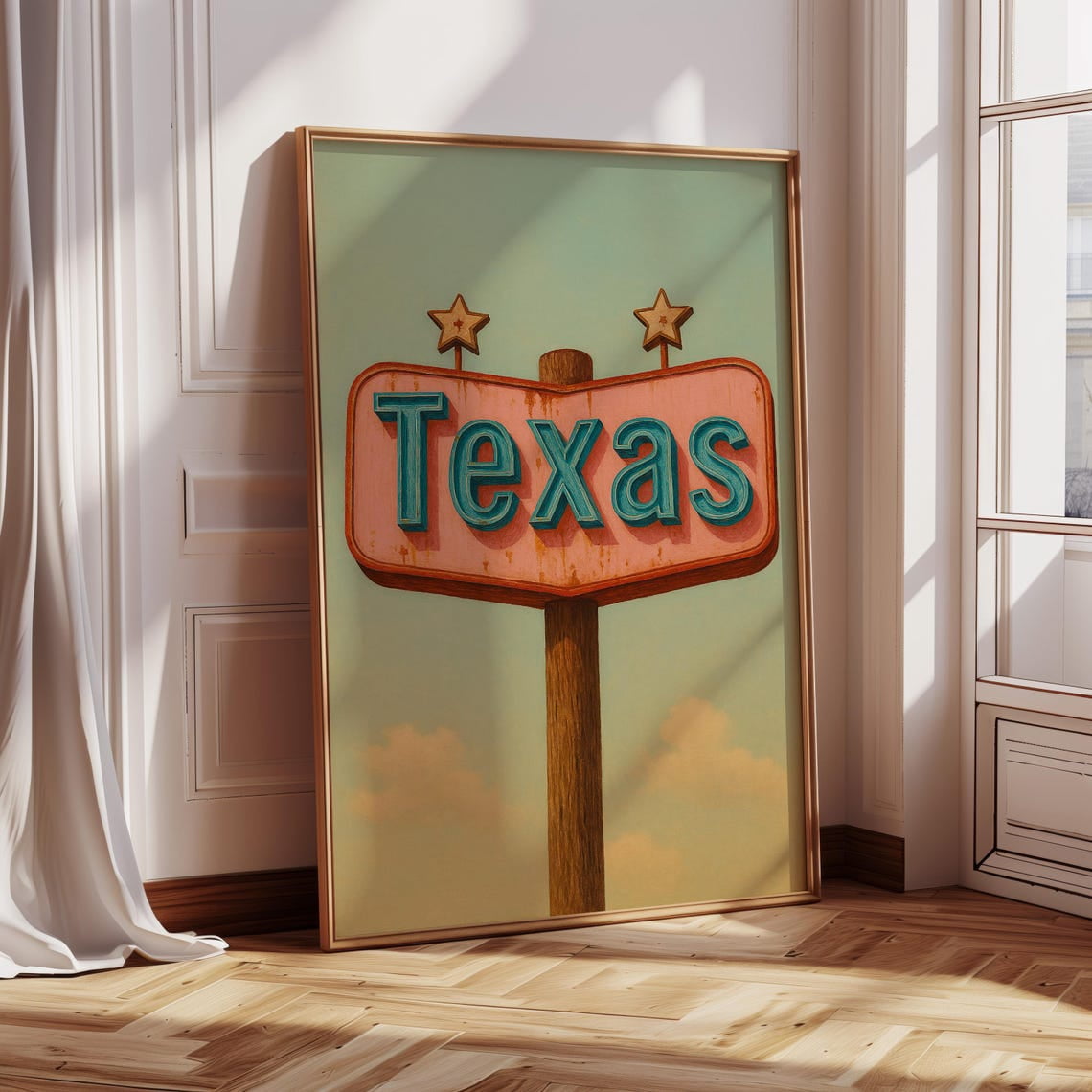 Vintage Texas Sign Art Print, Retro Roadside Americana Wall Decor, Bold ...