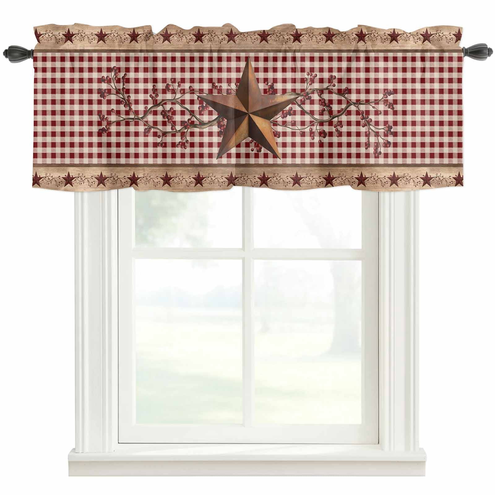 Vintage Texas Star Brown Farmhouse Short Window Curtain Valances, Red ...