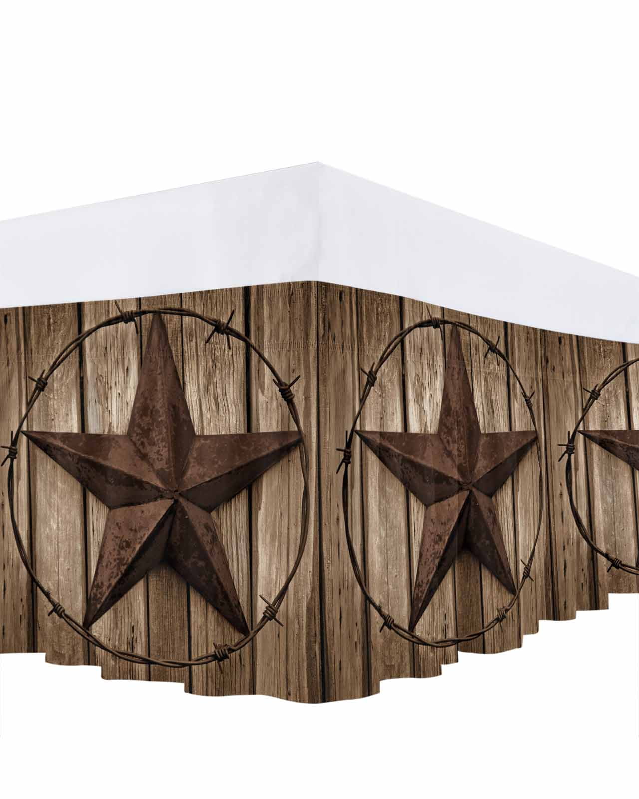 Vintage Texas Star Ruffle Bed Skirt Queen Size Brown Wood Grain Wire ...