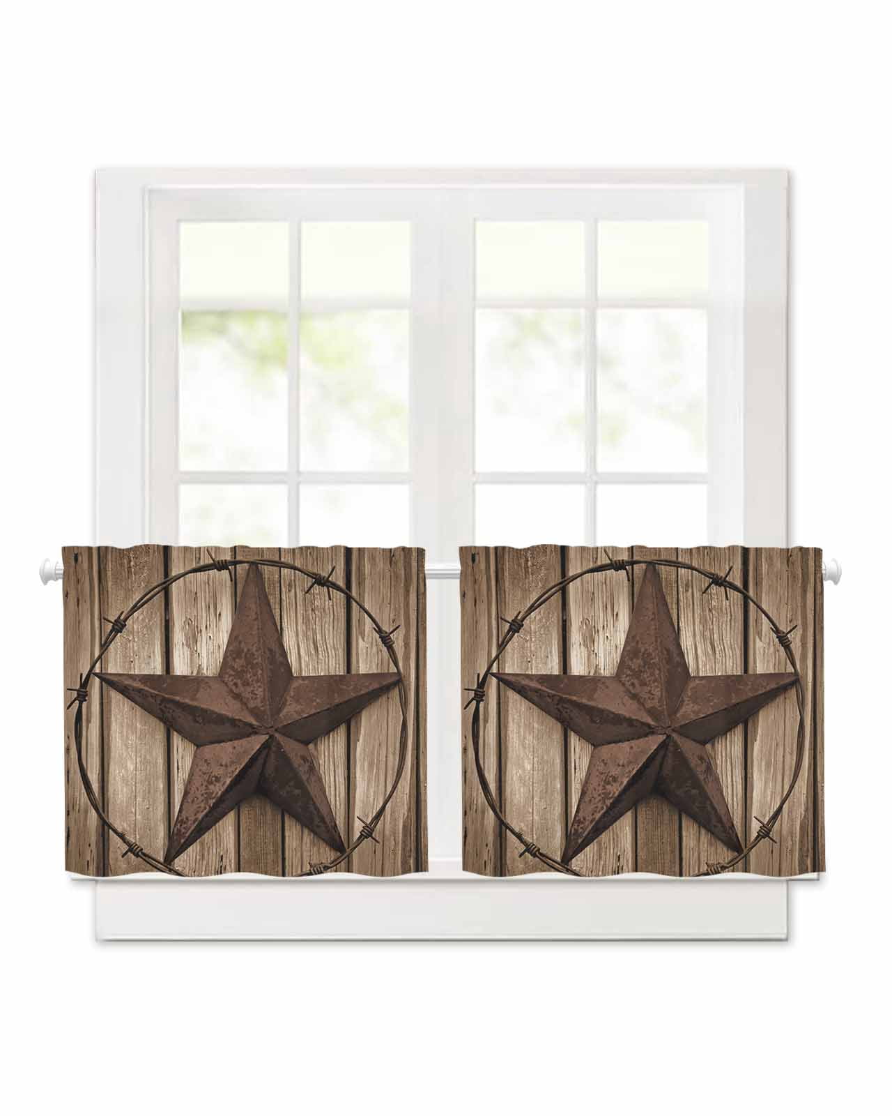 Vintage Texas Star Short Blackout Curtains 45 Inch Long Brown Wood ...