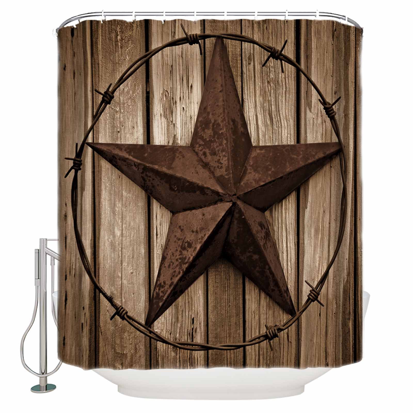 Vintage Texas Star Shower Curtain, 36" x 72", Brown Wood Grain Wire ...