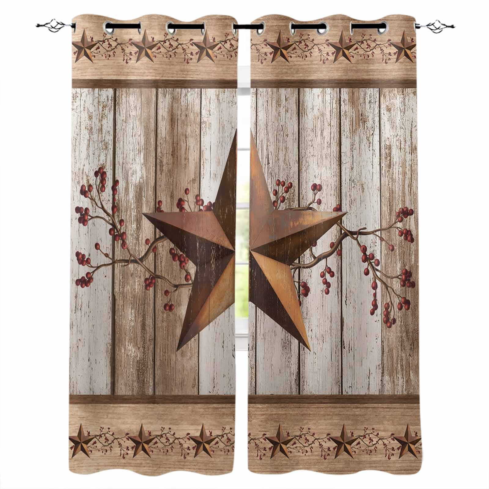 Vintage Texas Star Wooden Blackout Curtains 45 Inches Long, Kitchen ...