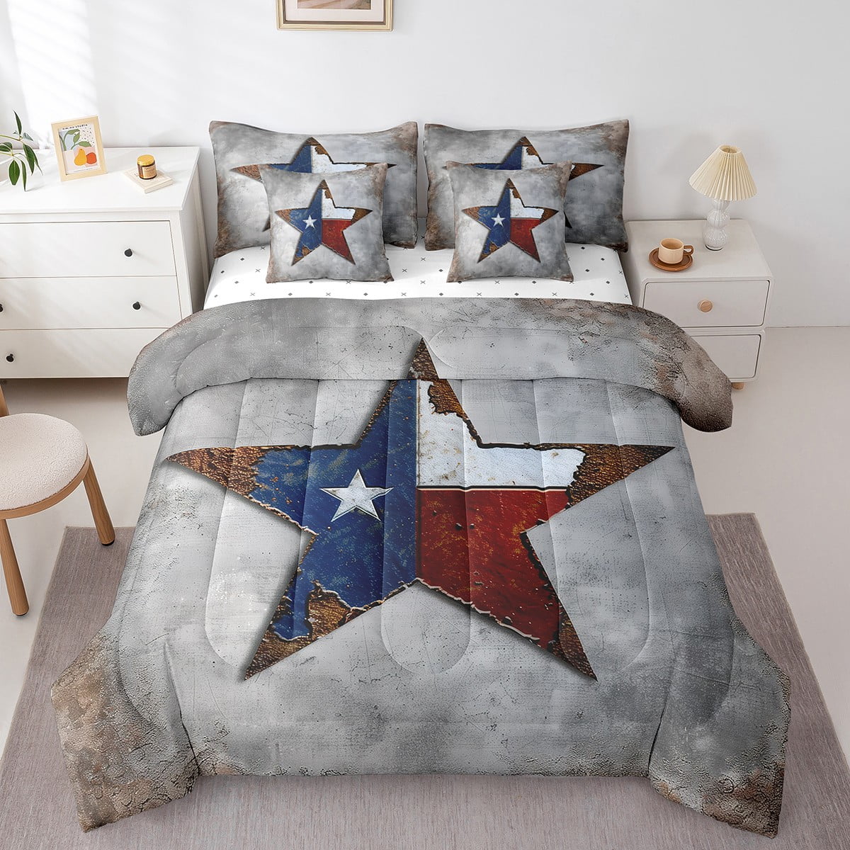Vintage Texas Stars Bedding Comforter Sets 7-Piece Retro Flag Print Bed ...