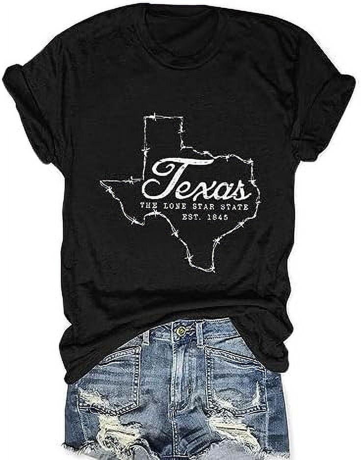 Vintage Texas T Shirt 1845 Womens Summer Funny Casual Map Graphic Tees ...