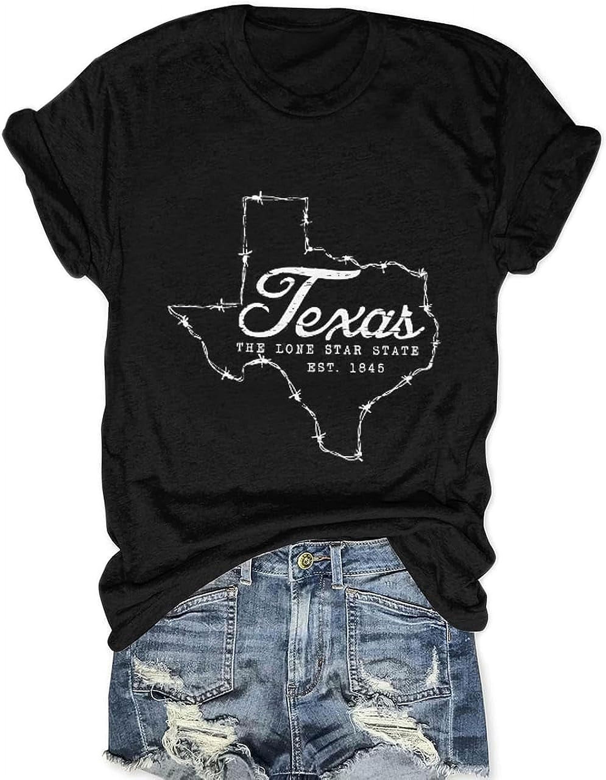 Vintage Texas T Shirt 1845 Womens Summer Funny Casual Map Graphic Tees ...