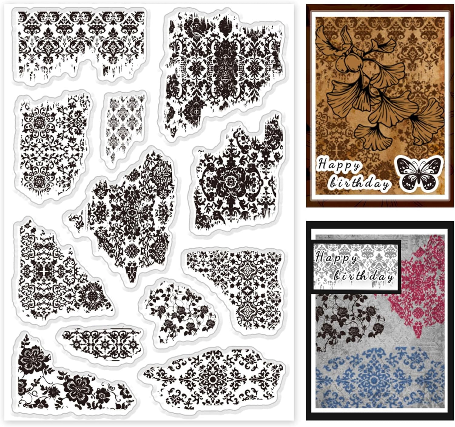 Vintage Texture Background Clear Stamp Set 12pcs Transparent Rubber ...