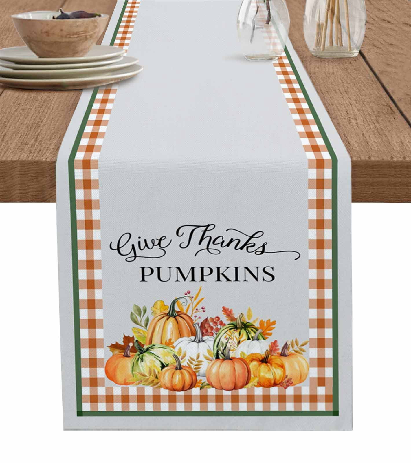 Vintage Thanksgiving Table Runner Orange Pumpkins Gray Retro ...