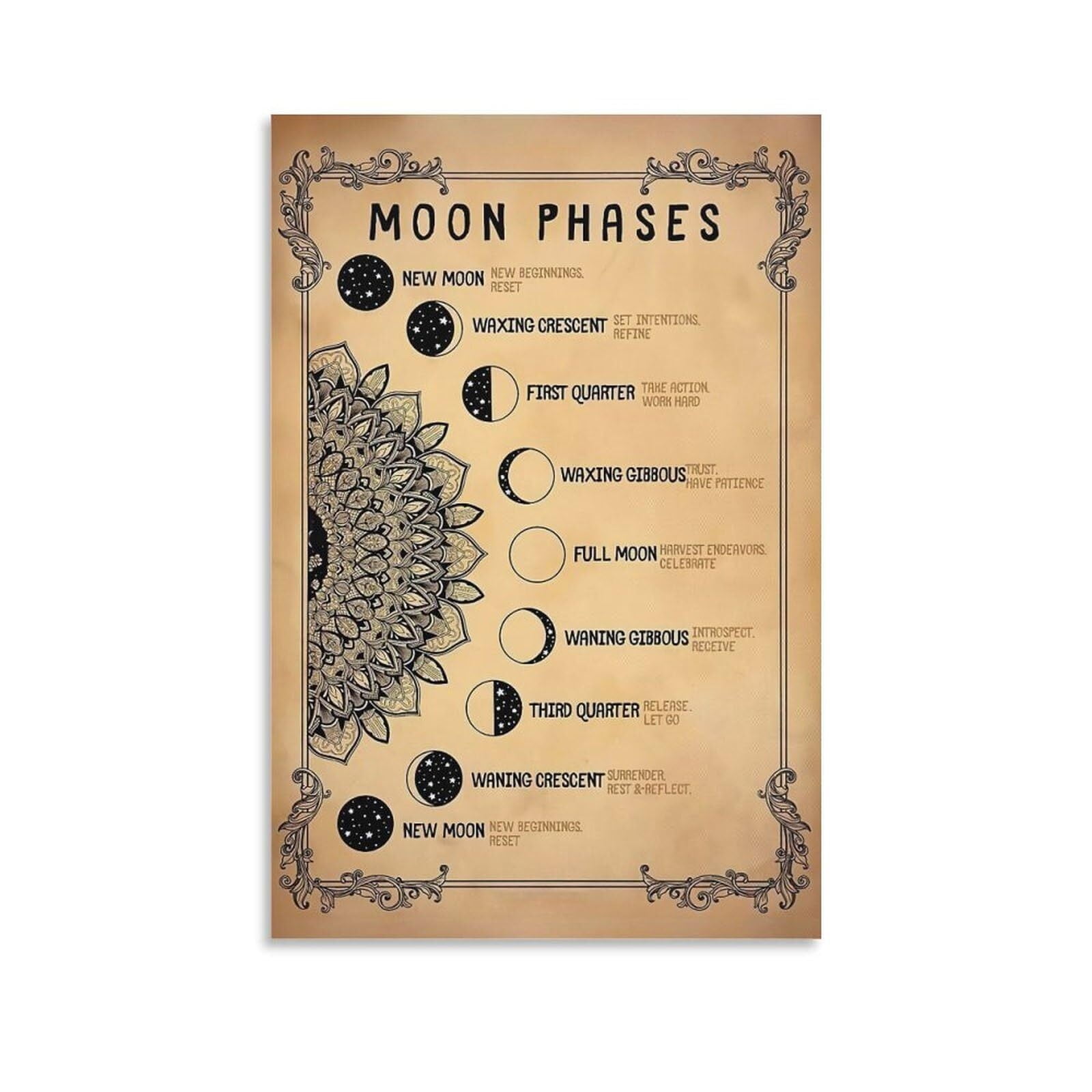 Vintage The Moon Lunar Phases Poster Retro Knowledge Canvas Art Poster ...