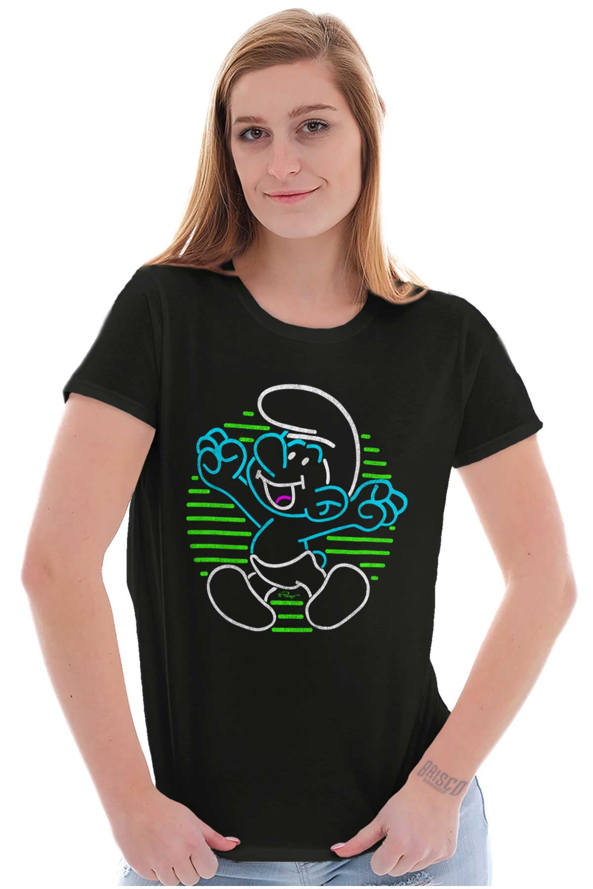Vintage The Smurfs Cartoon Neon Sign Women's Plus Size Shirt Brisco ...