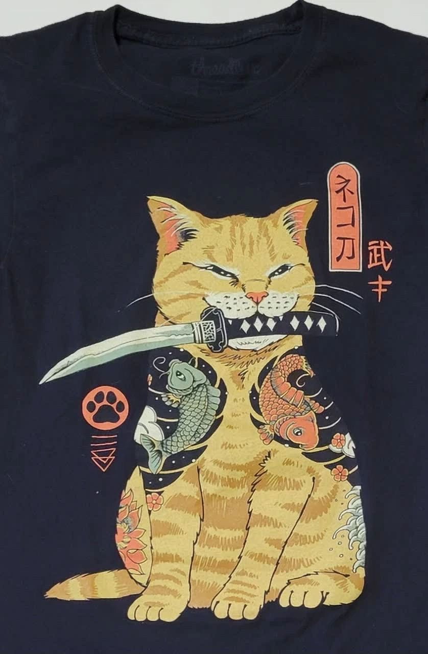 Vintage Threadless Catana Cat Samurai Japanese Black T Shirt, Vincent ...