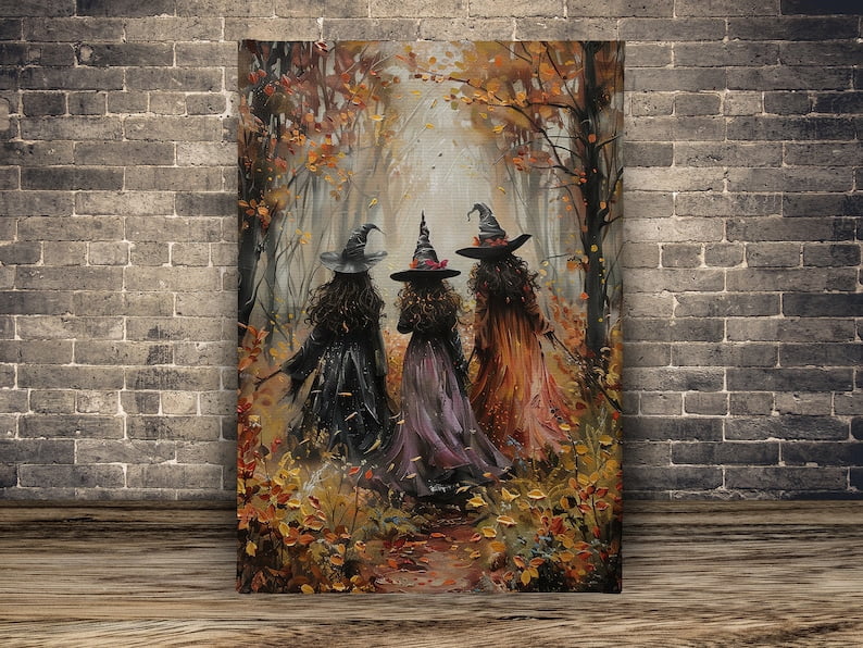 Vintage Three Witches In The Forest Painting, Witch Print, Witchy ...