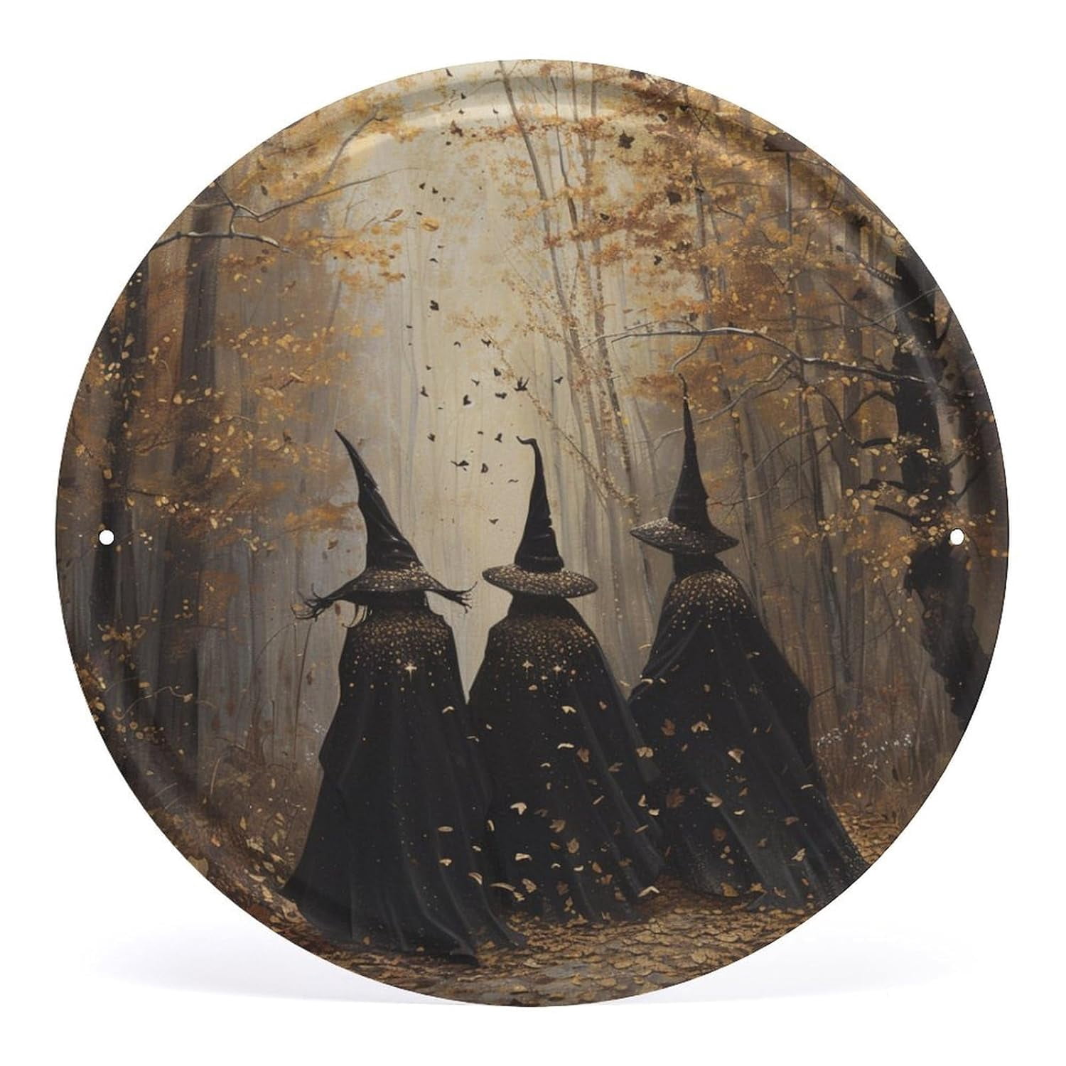 Vintage Three Witches in The Forest Witchy Round Aluminum Sign Magical ...
