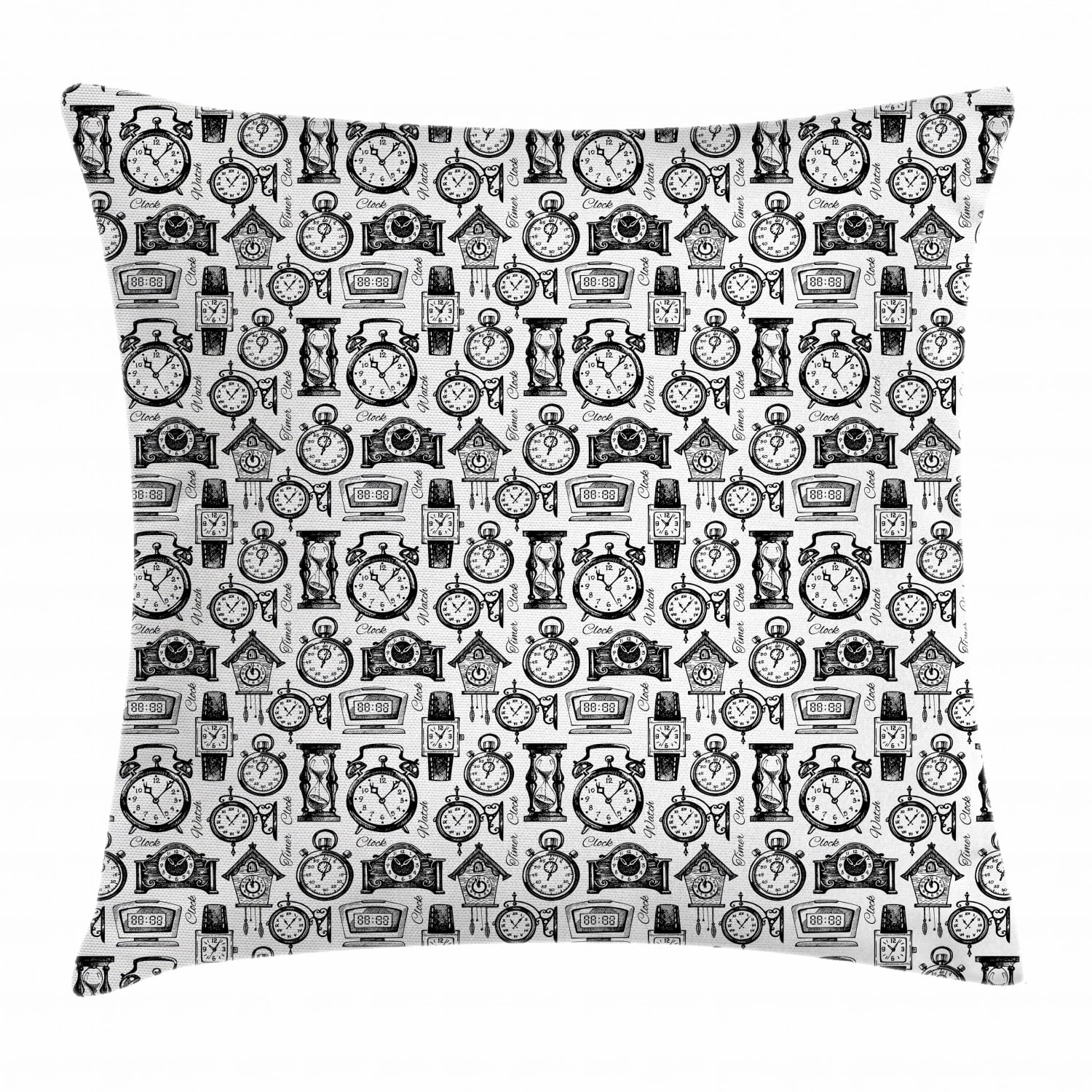 Vintage Throw Pillow Cushion Cover, Hand Drawn Sketch Style Monochrome ...