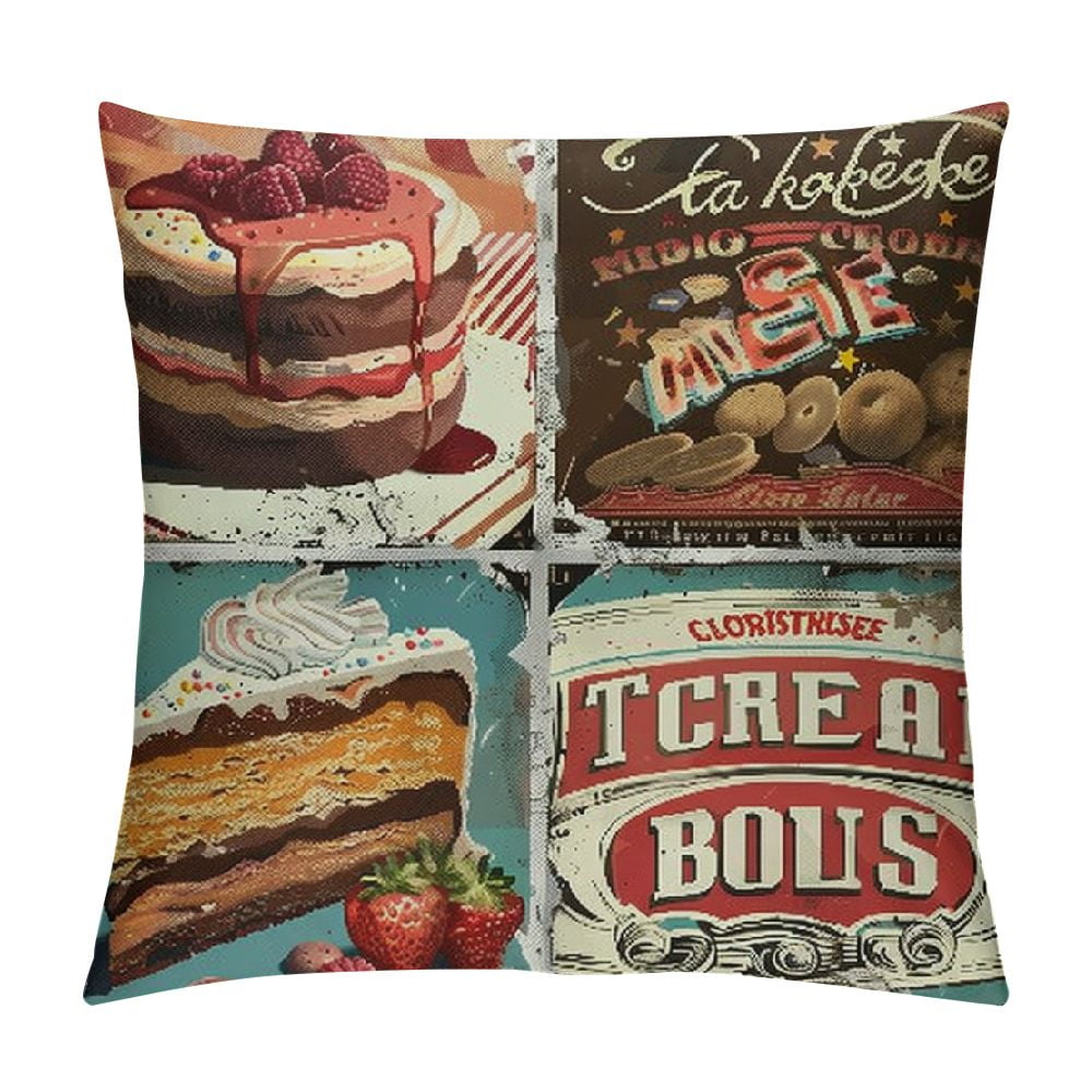 Vintage Throw Pillow Cushion Cover, Nostalgic 50s Candy Store Design ...