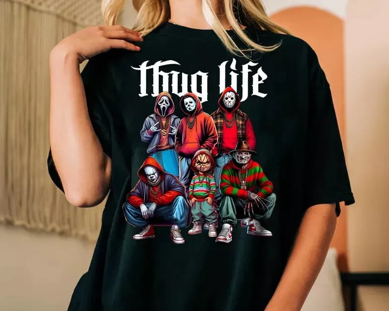 Vintage Thug Life Horror Movie Characters Halloween 2024 Shirt ...