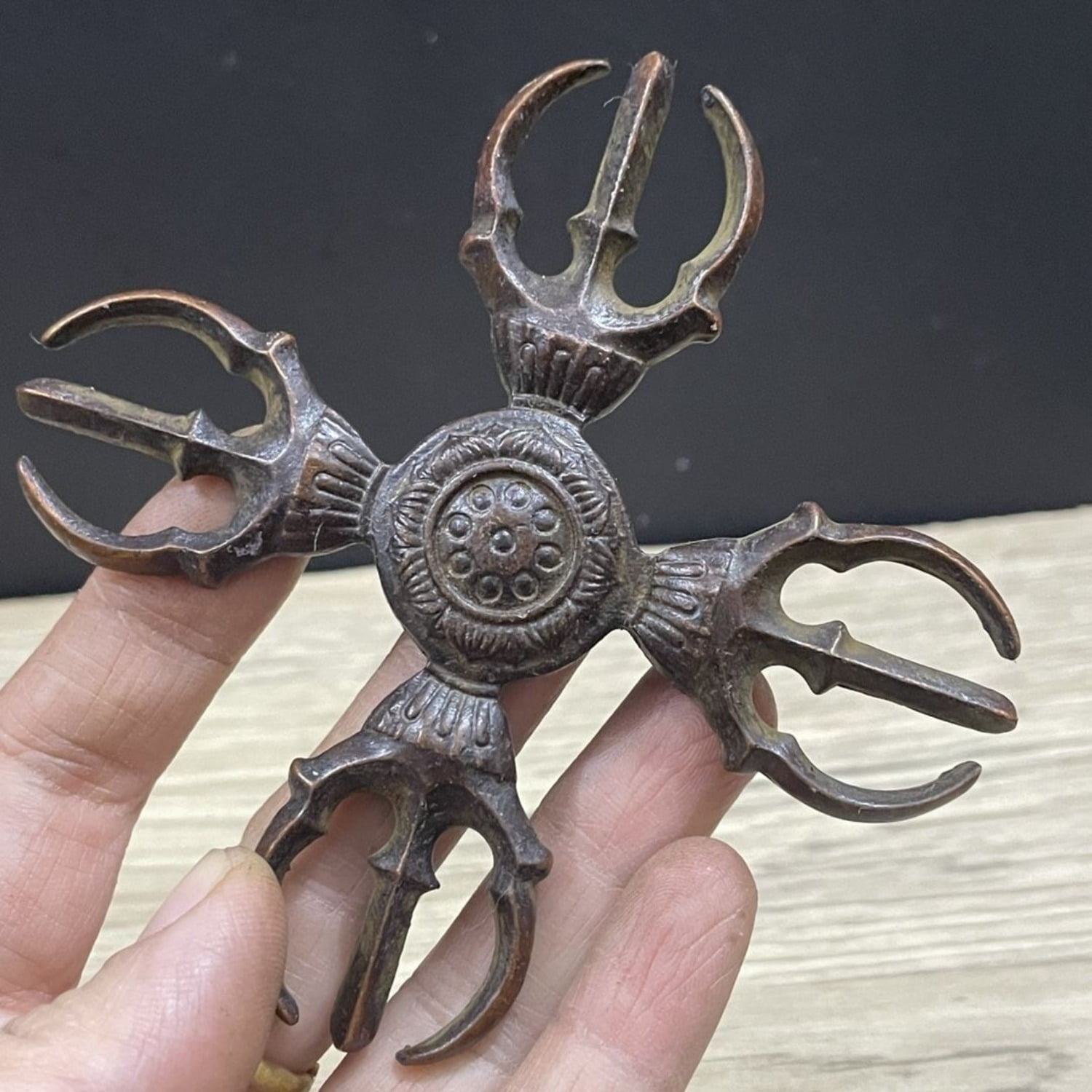 Vintage Tibetan Five Prong Vajra Dorje Ritual Tool Brass Alloy Figurine ...