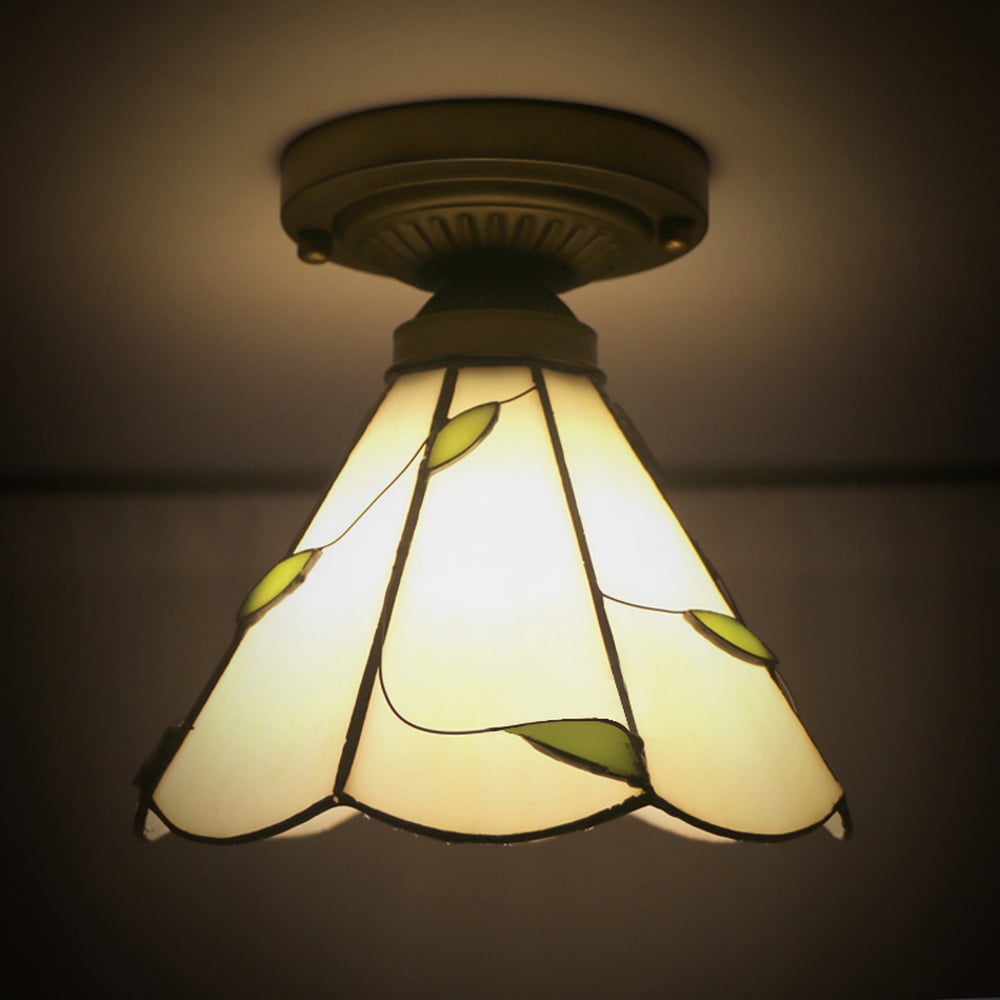Vintage Tiffany Stained Glass Flush Mount Ceiling Light Rustic Leaf ...