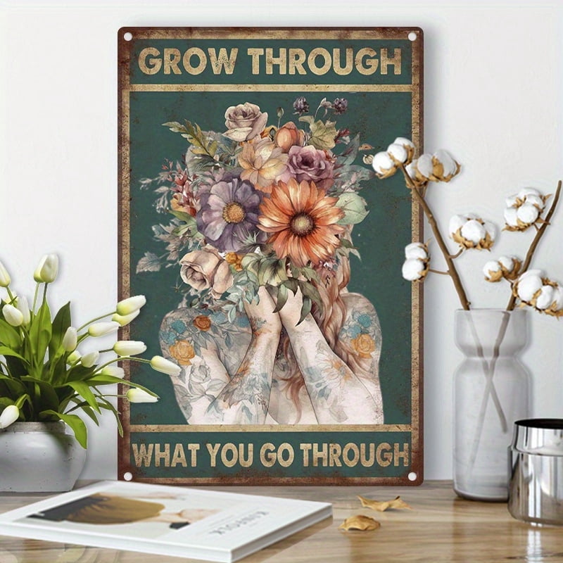 Vintage Tin Metal Sign, Boho Inspirational Wall Art Signs Decor,Grow ...