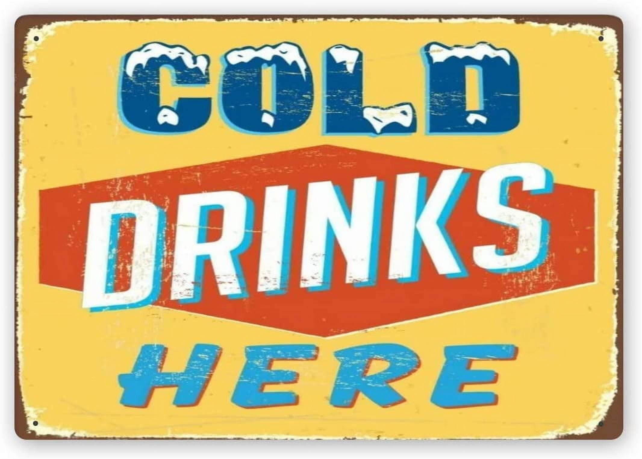Vintage Tin Metal Sign Cold Drinks Here Retro Wall Art Decor Iron ...