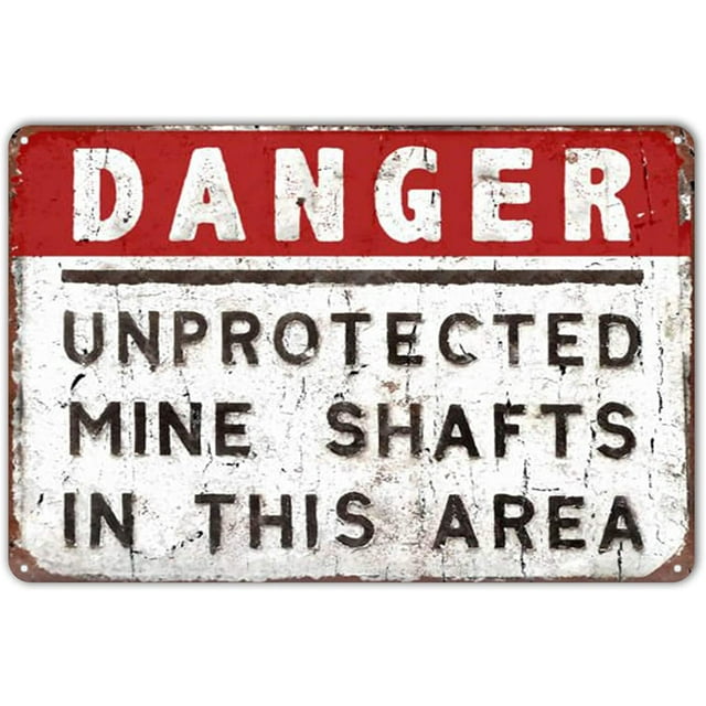 Vintage Tin Metal Sign Decor Danger Mine Shafts Metal Sign Wall Plaque ...