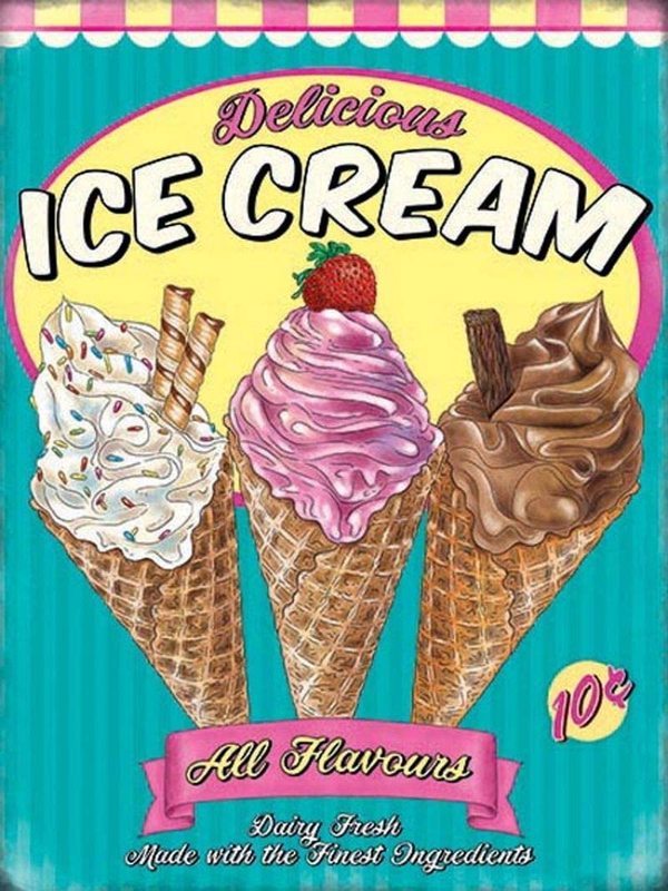 Vintage Tin Poster Delicious Ice Cream All Flavours Metal Tin Sign ...