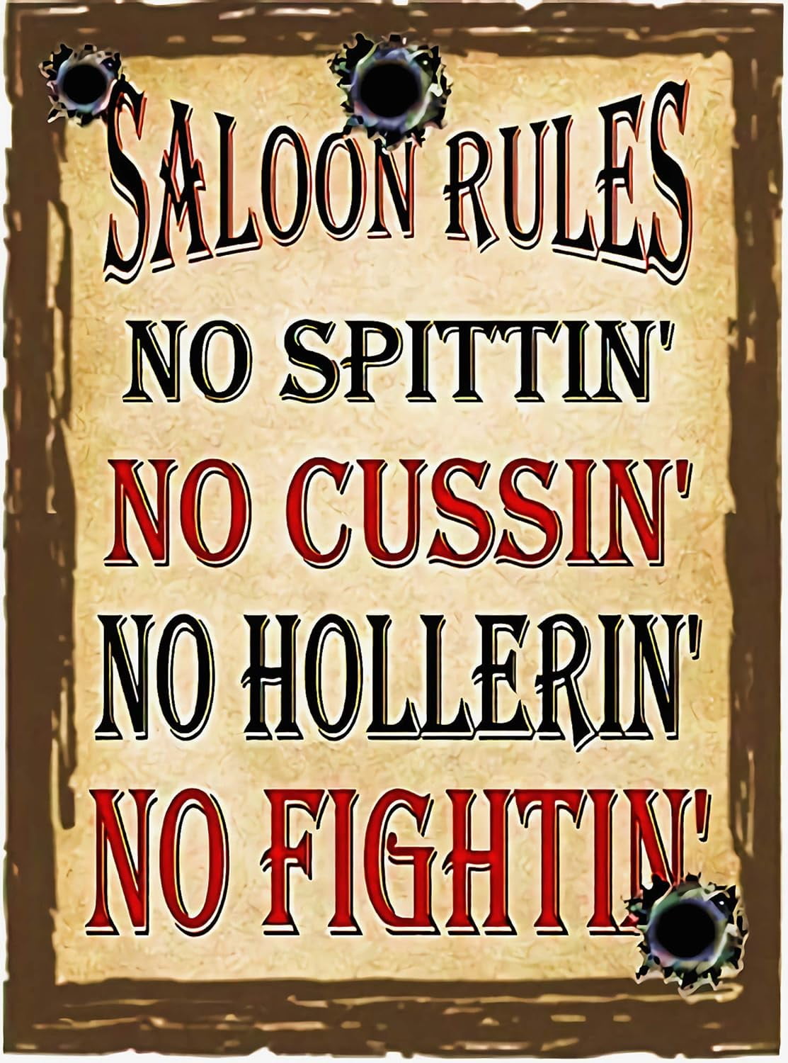 Vintage Tin Poster Saloon Rules No Spitting' No Fussin' No Hollerin' No ...