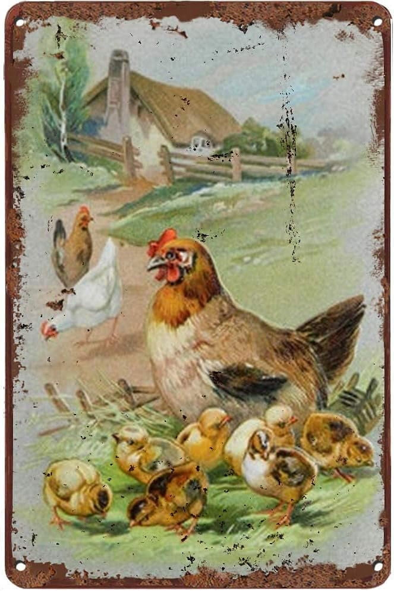 Vintage Tin Sign Antique Easter Tin Sign Chickens Metal Sign Retro Wall ...