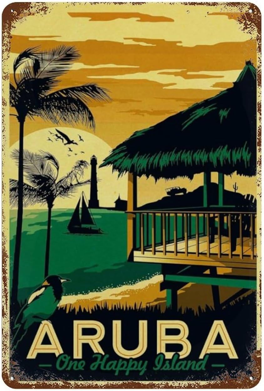 Vintage Tin Sign Aruba One Happy Island Vintage Decor For Home Bar Room ...