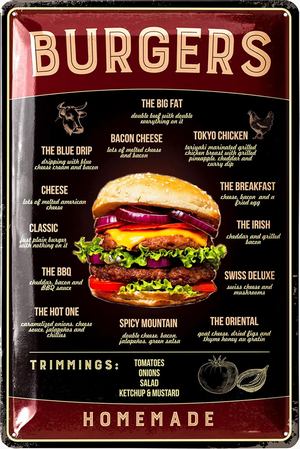 Vintage Tin Sign BURGER, Retro Diner Decor, Restaurant Decor, Vintage ...