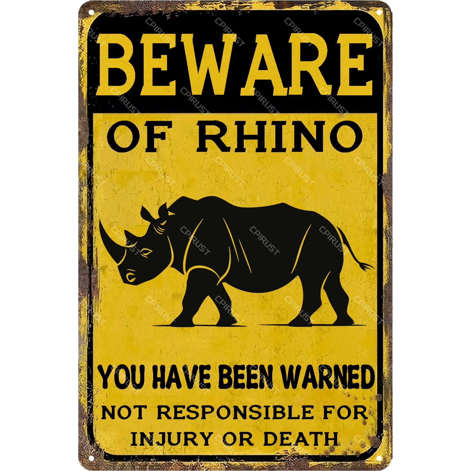 Vintage Tin Sign Beware of Rhino You Have Been Warned Metal Signs for ...