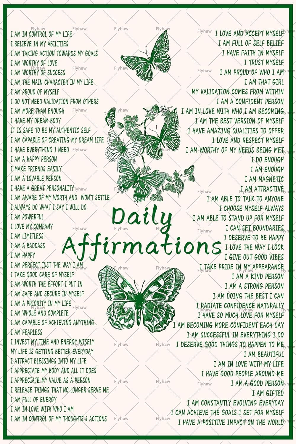Vintage Tin Sign Butterfly Daily Positive Affirmations Green Boho ...