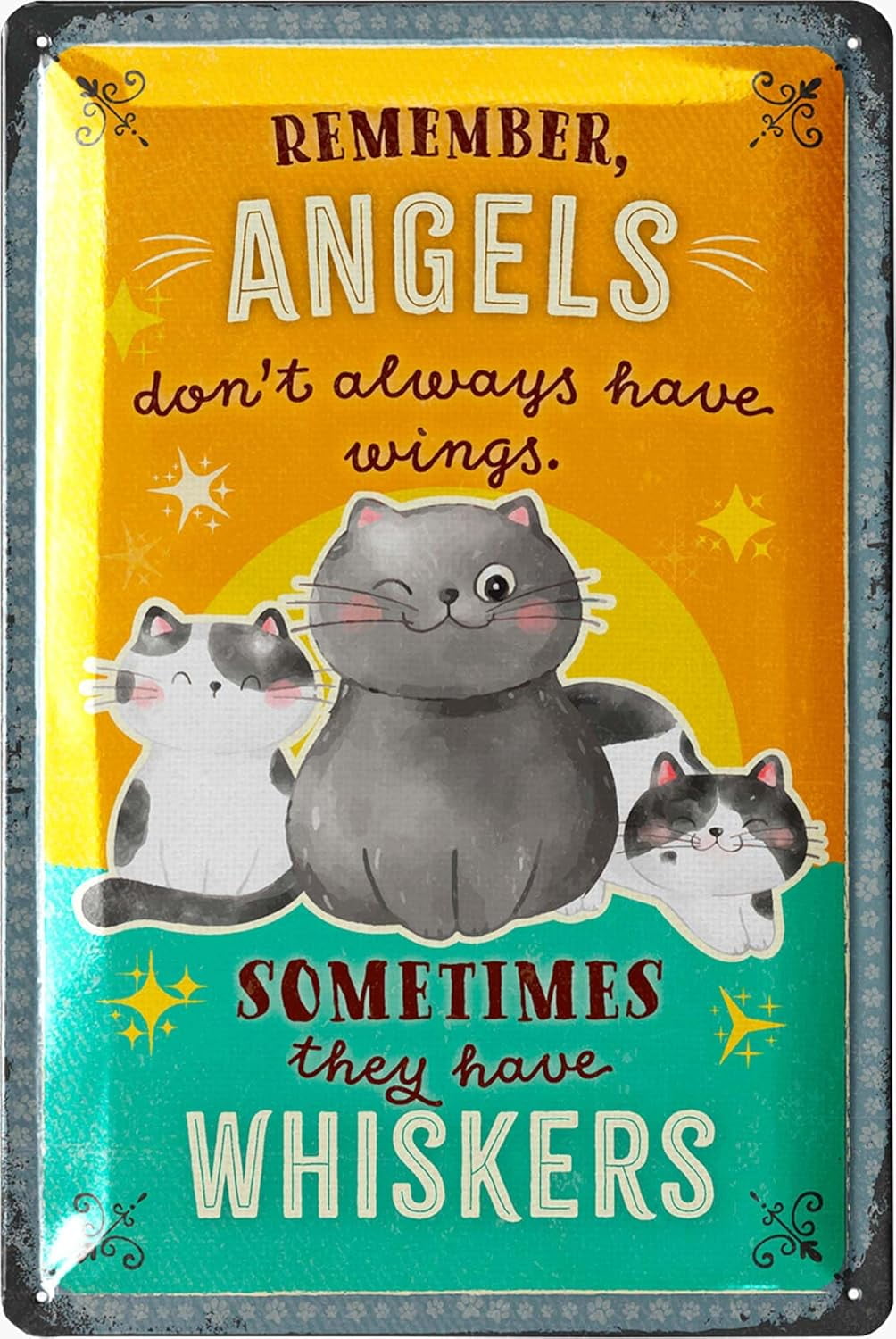 Vintage Tin Sign Cat Angels - Funny Metal Signs, Artwork, Cute Shabby ...