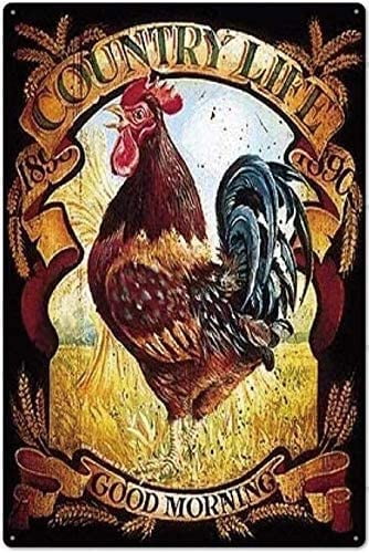 Vintage Rooster Tin Sign, 12" X 8" Wall Panel, Retro Art for Home, Bar ...