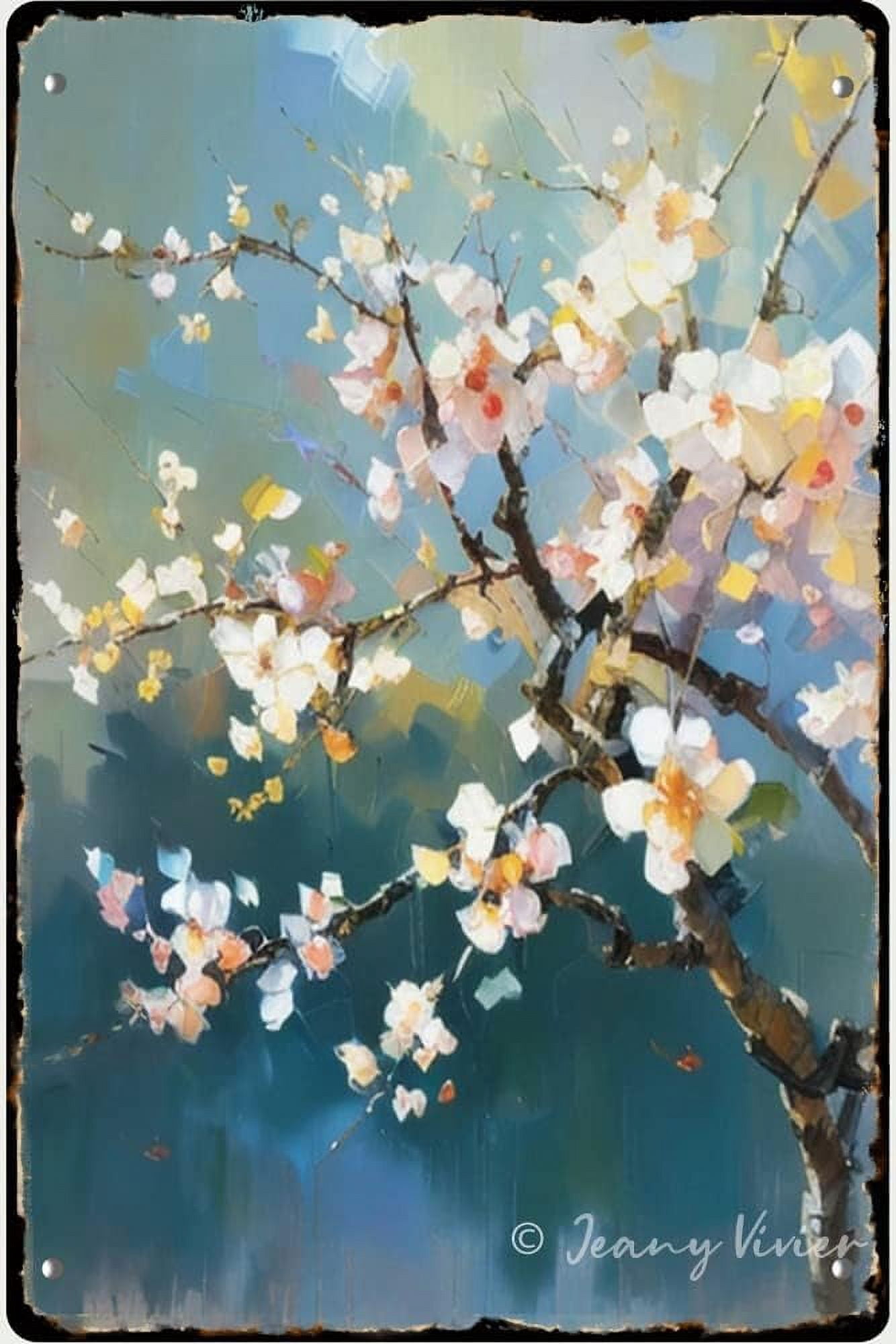 Vintage Tin Sign Flowers Wall Art Plum Blossom Garden Tin Signs ...