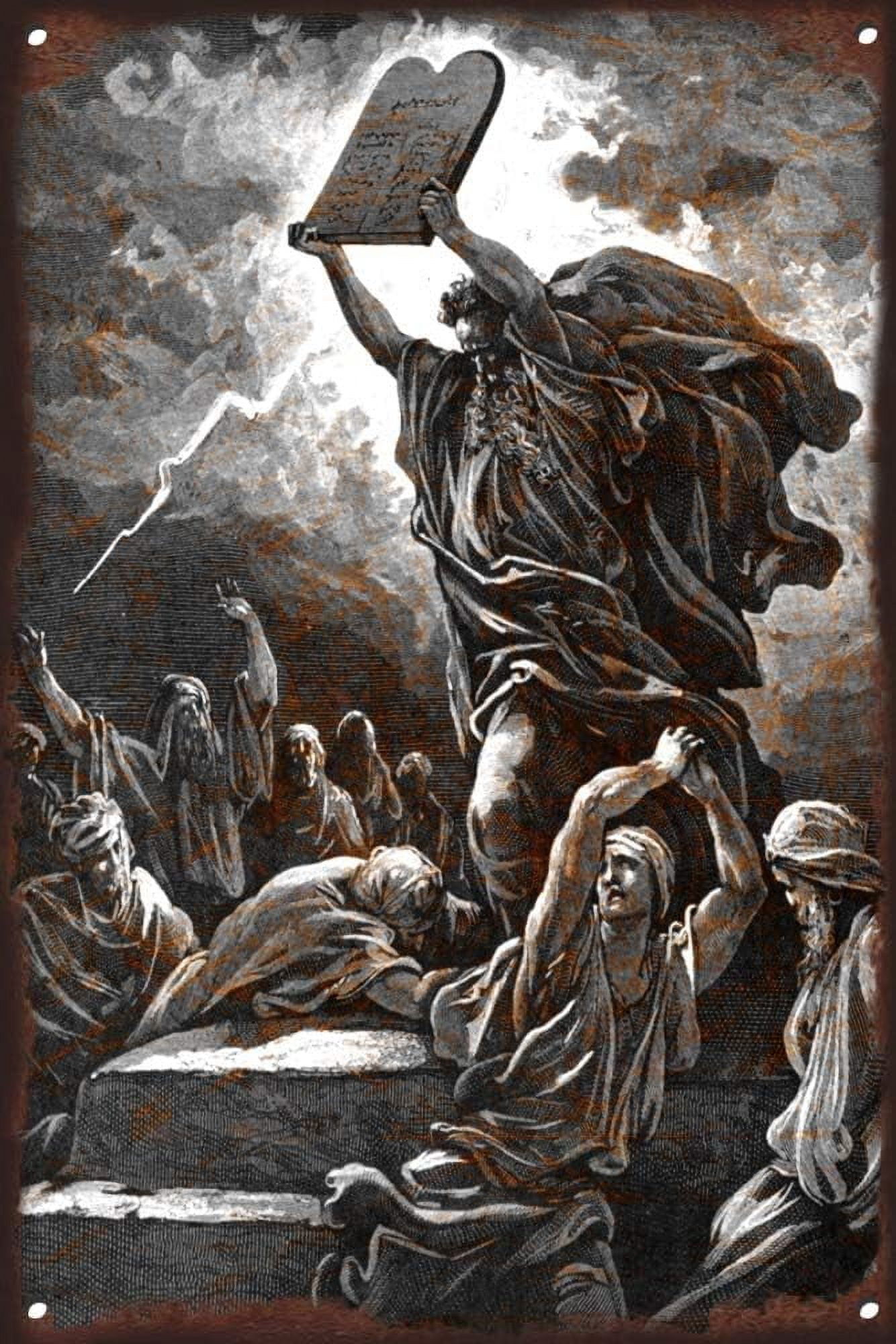 Vintage Tin Sign Gustave Dore Metal Sign Moses and The Ten Commandments ...