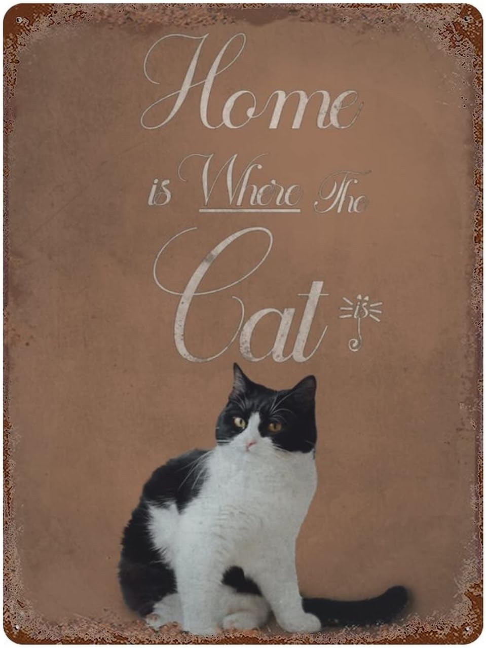 Vintage Tin Sign Home Is Where The Cat Is Quote Metal Tin Sign Gifts ...