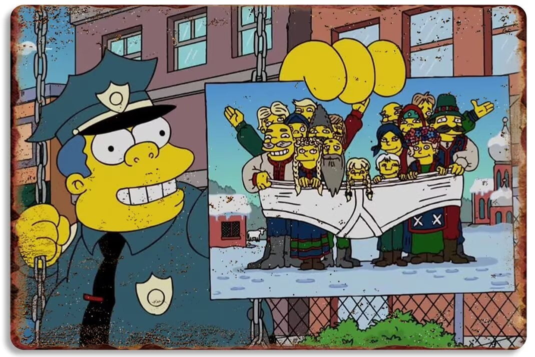 Vintage Tin Sign Homer Simpson Eats Fried Chicken With Clancy Wiggum ...