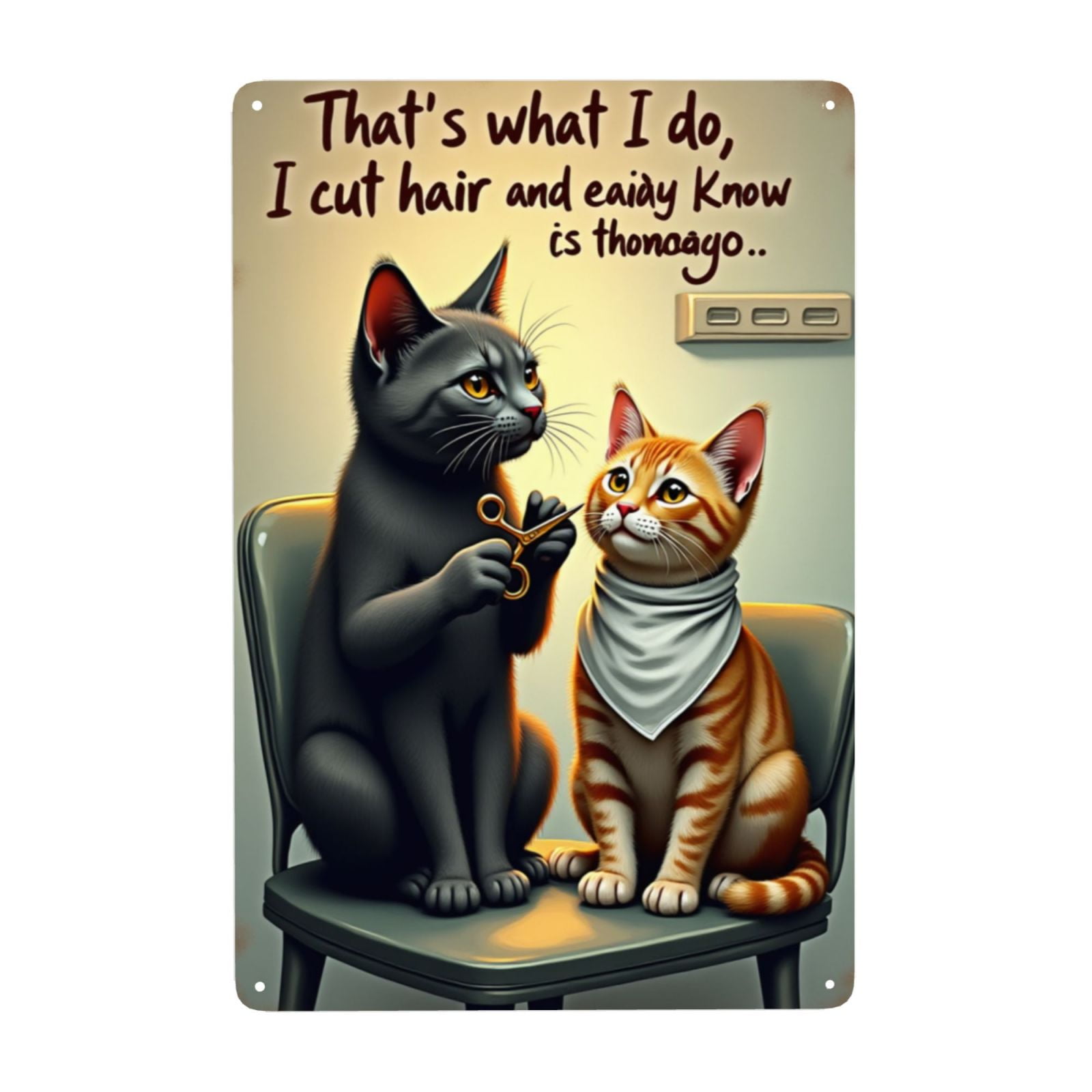 Vintage Tin Sign Iron Metal Tin Sign - Cat Barber Themed Vintage Wall ...