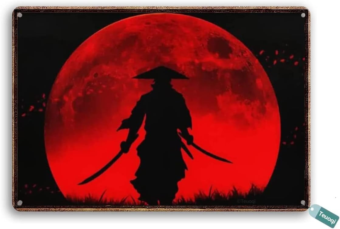 Vintage Tin Sign Japan Samurai Samurai with Sword Metal Tin Sign Wall ...