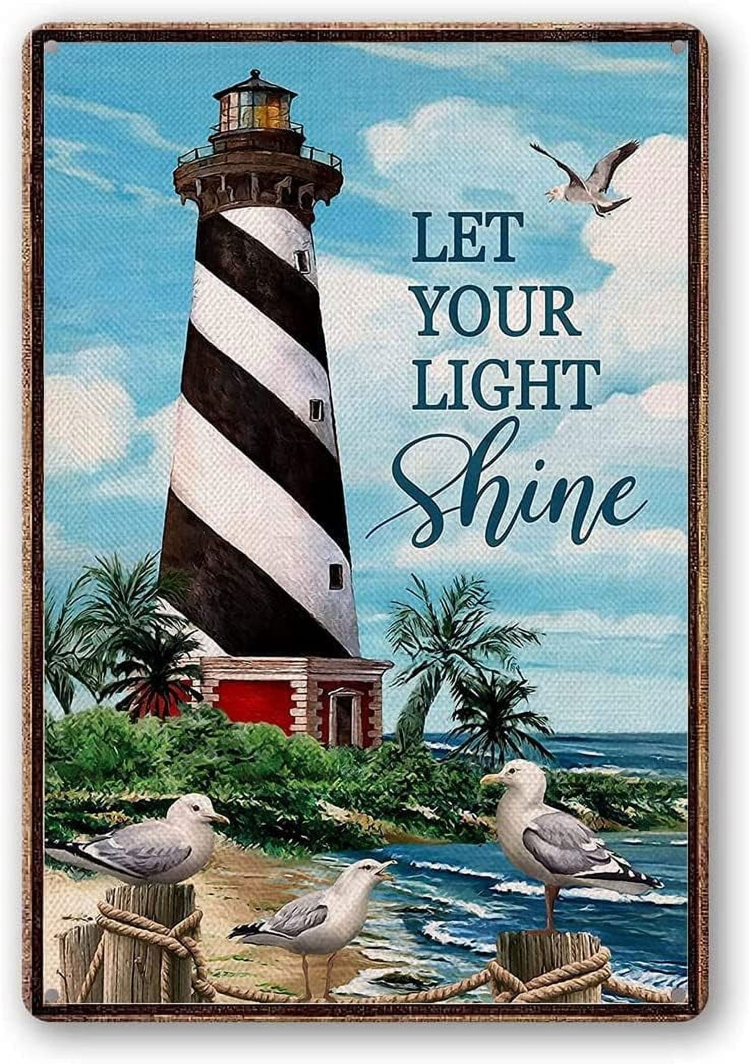 Vintage Tin Sign Let Your Light Shine Summer Beach Coastal Lighthouse ...