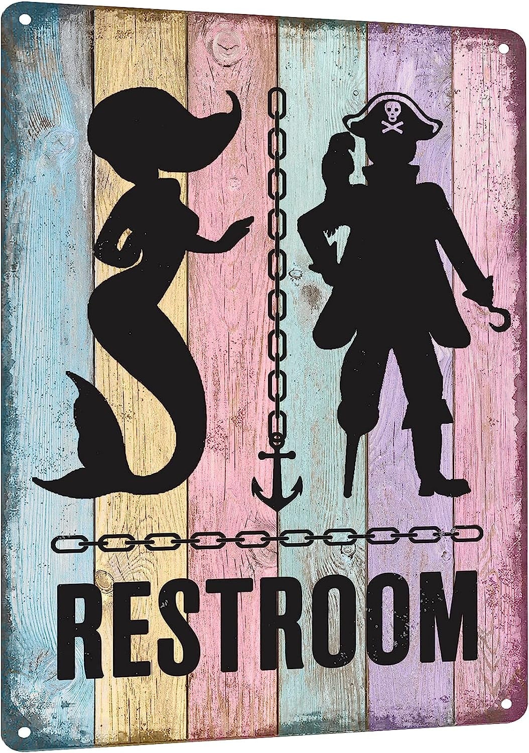 Vintage Tin Sign Mermaid Pirate Nautical Beach Toilets Poster ...
