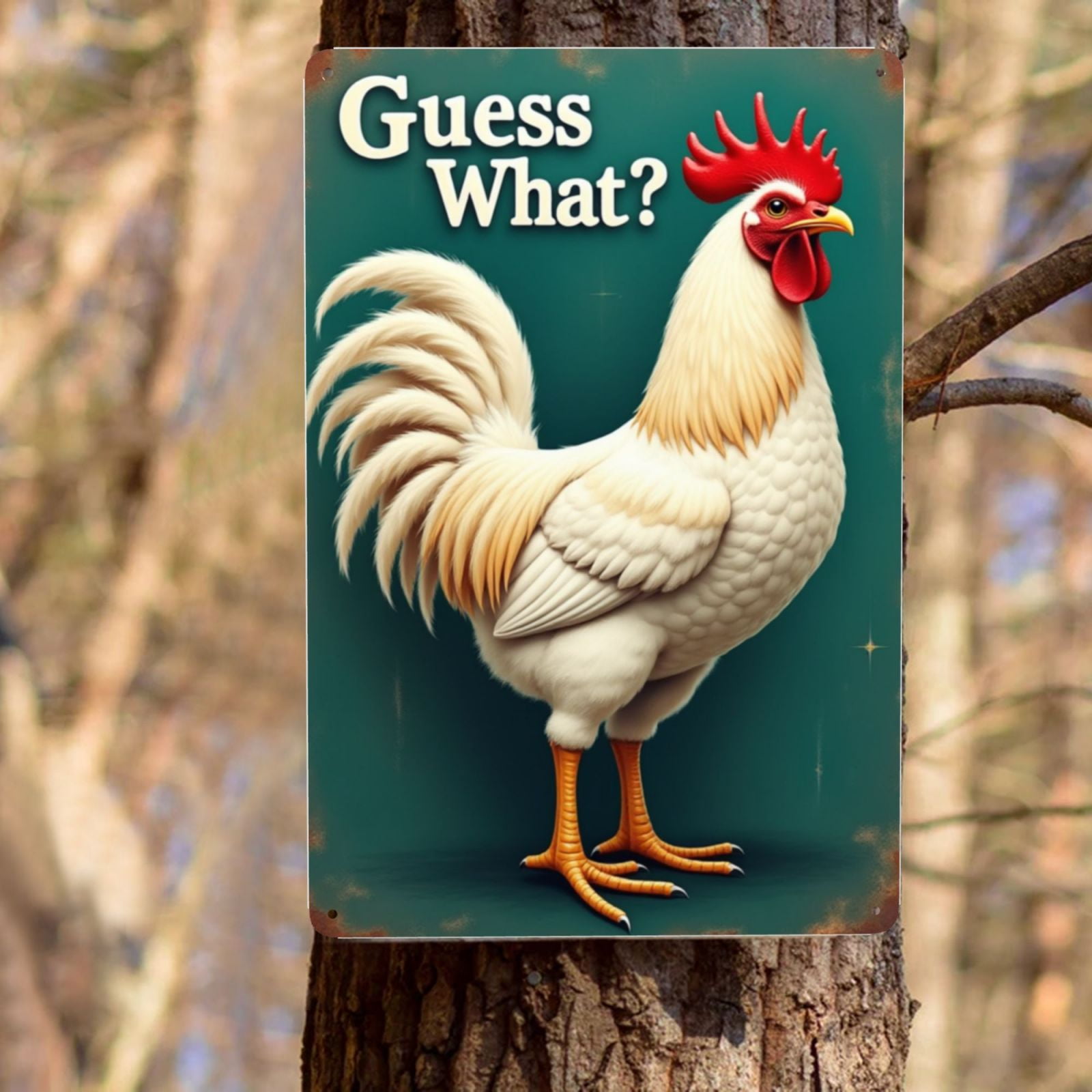Vintage Tin Sign Metal Sign Chickens Vintage Tin Sign Guess What Funny ...