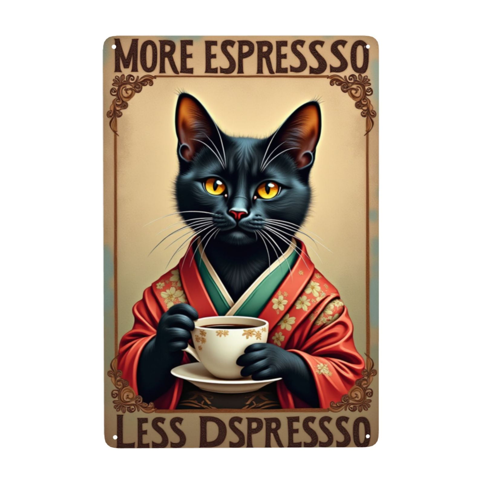 Vintage Tin Sign Metal Sign Coffee Cat Metal Posters More Espresso Less ...