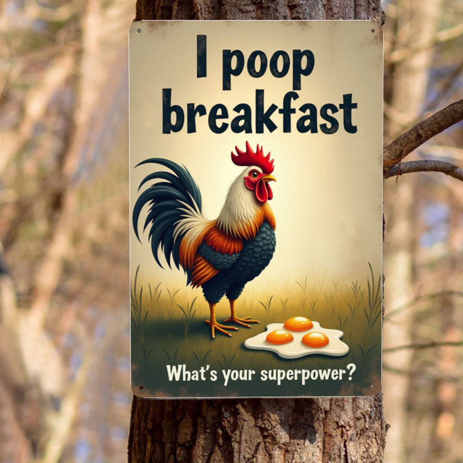 Vintage Tin Sign Metal Sign Farm Sign Chickens Pooping Breakfast Tin ...