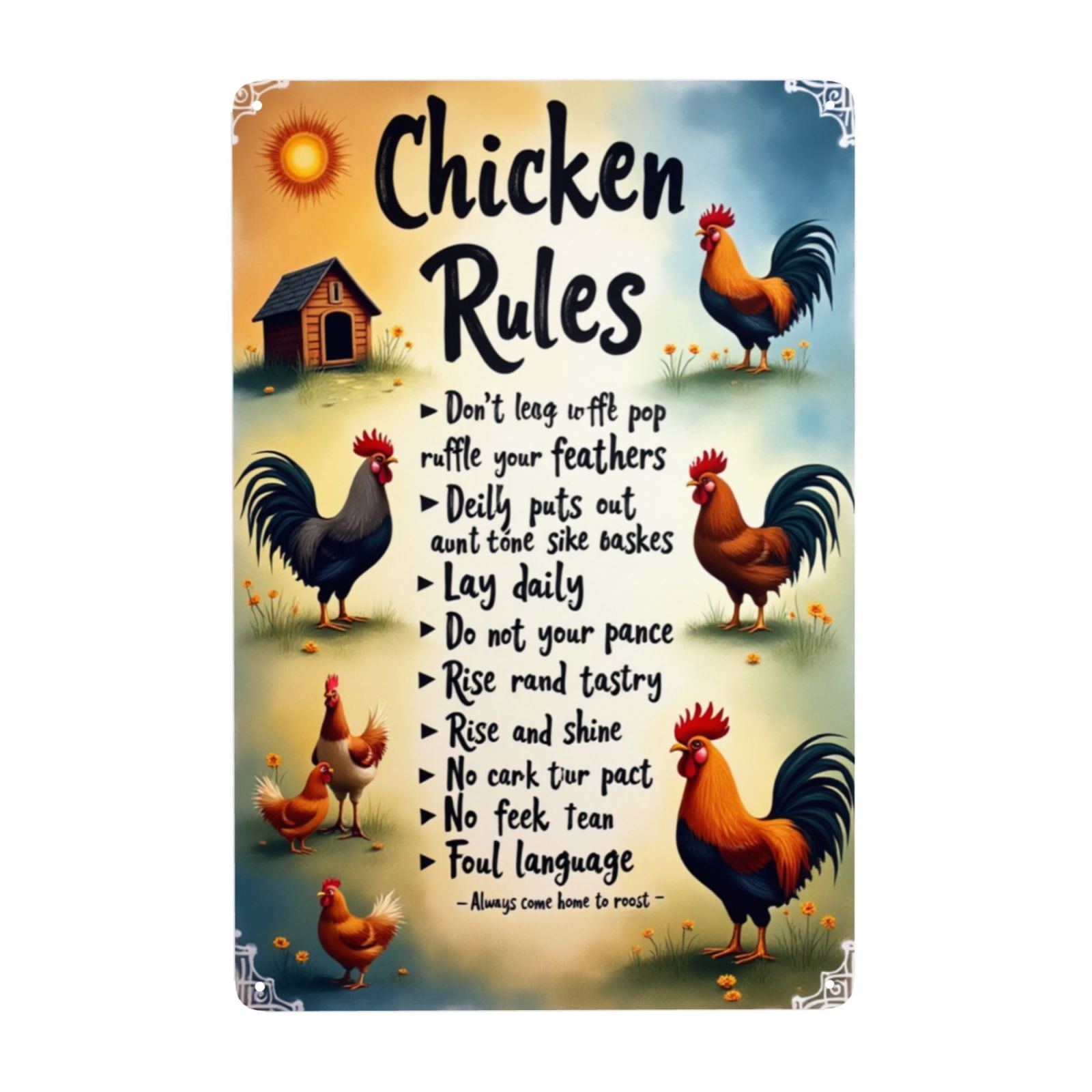 Vintage Tin Sign Metal Sign Funny Chicken Gifts Chicken Coop Rules Tin ...