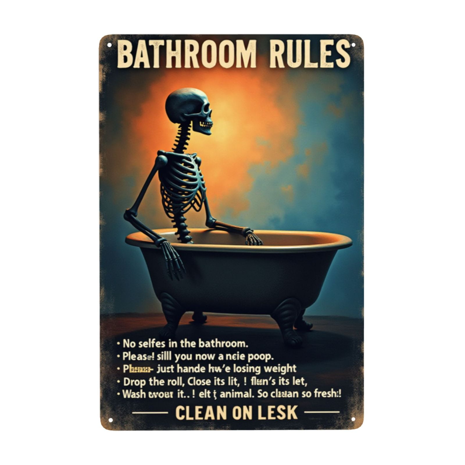 Vintage Tin Sign Metal Sign Funny Skull Bathroom Rules Metal Tin Sign ...
