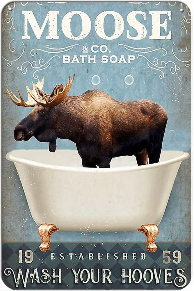 Vintage Tin Sign Moose & co. Bath Soap Wash Your Hooves Canvas Moose ...
