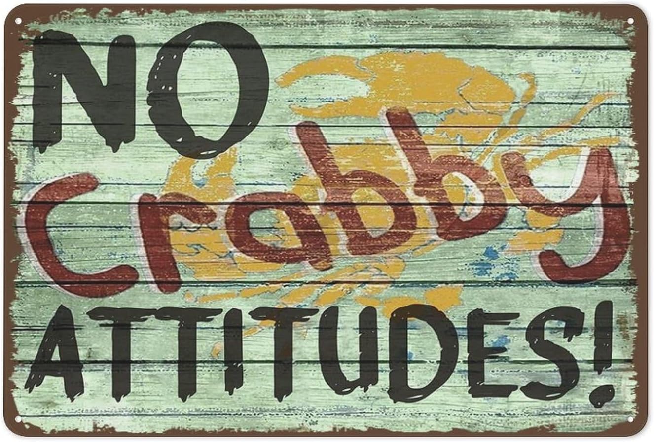 Vintage Tin Sign No Crab Attitude Funny Cafe Bar Seafood Beach House ...