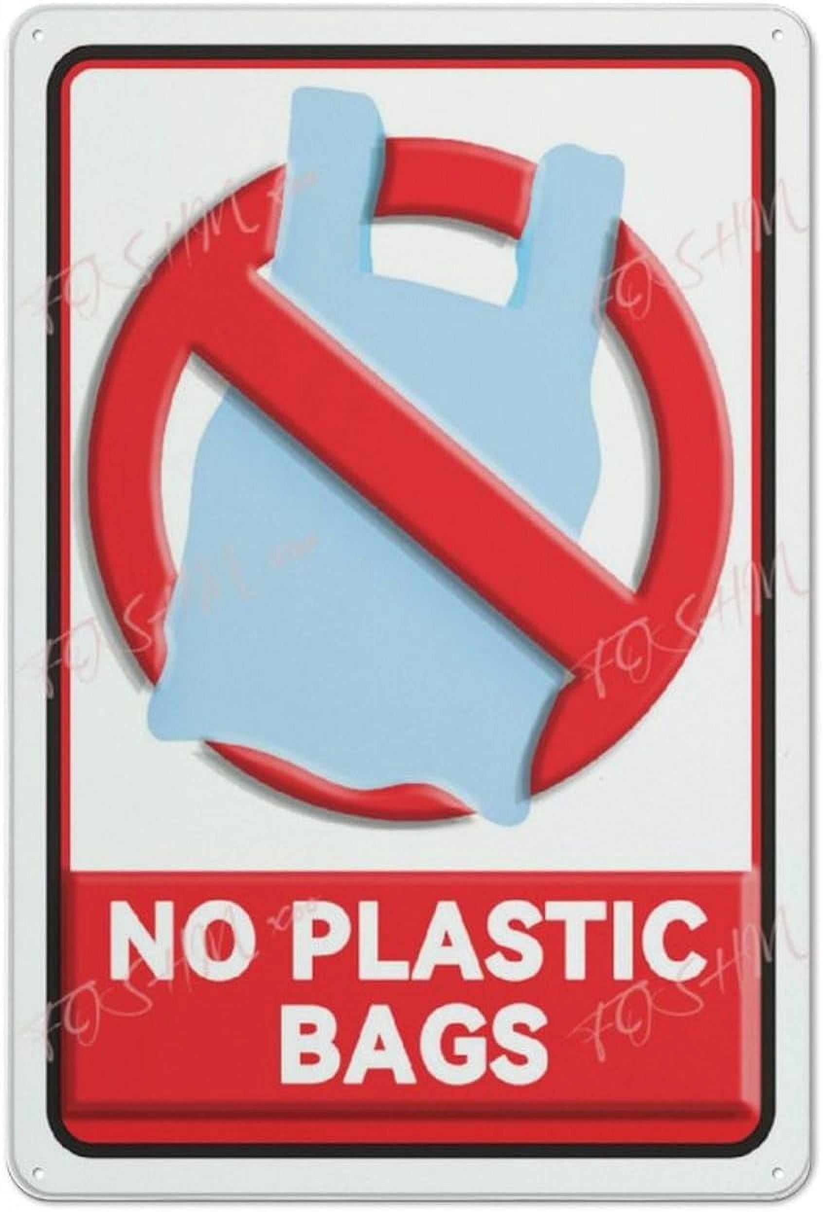 Vintage Tin Sign No Plastic Bags Bag Signage Warning Recycling Notice ...