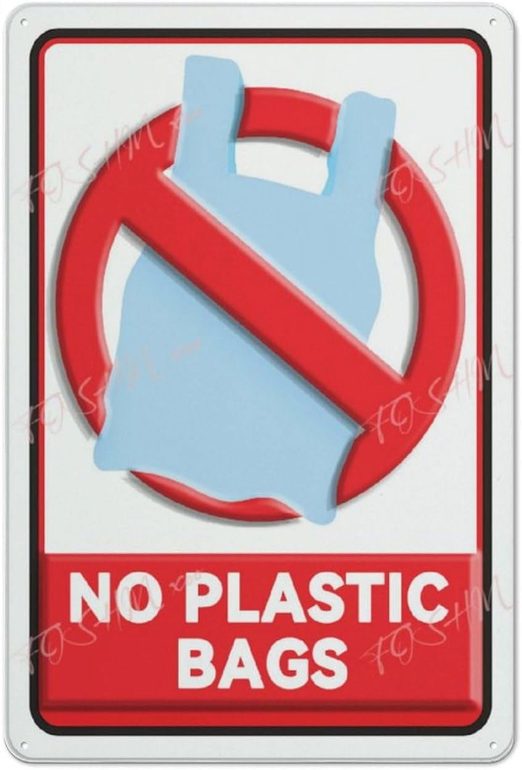 Vintage Tin Sign No Plastic Bags Bag Signage Warning Recycling Notice ...